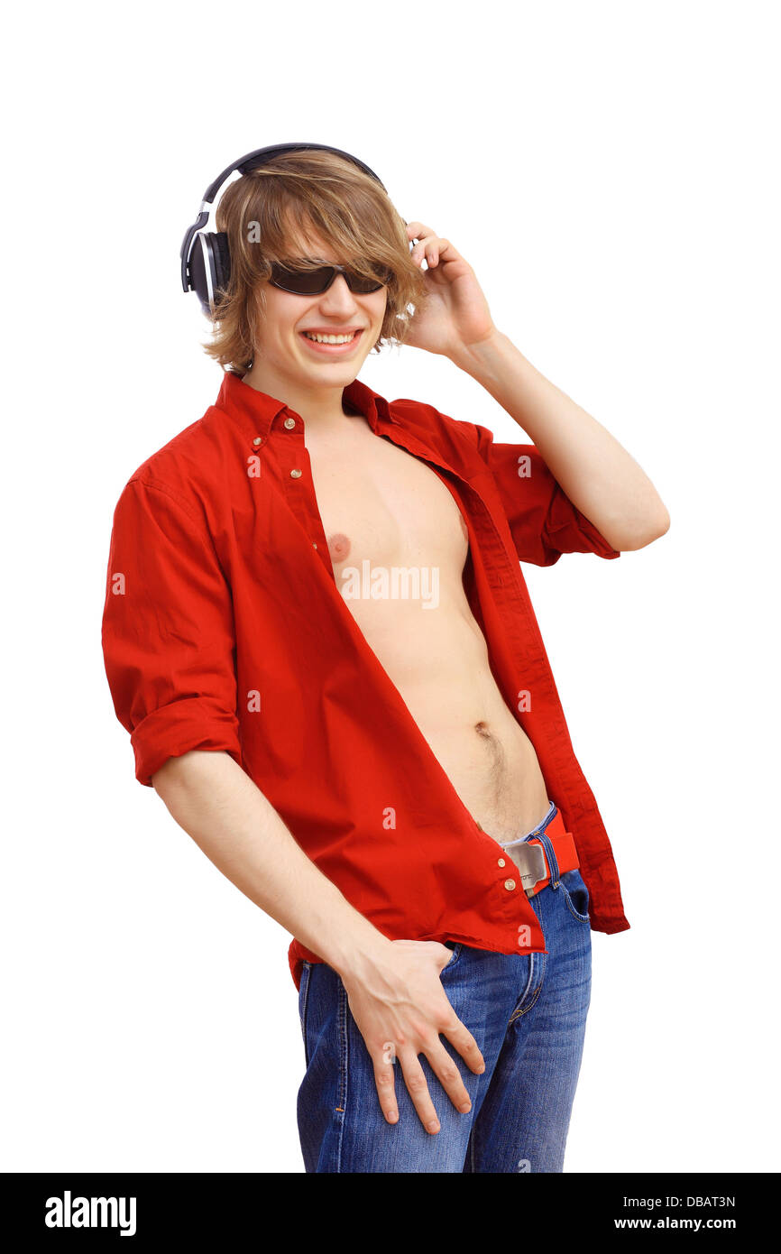 Happy smiling young man dancing Stock Photo - Alamy