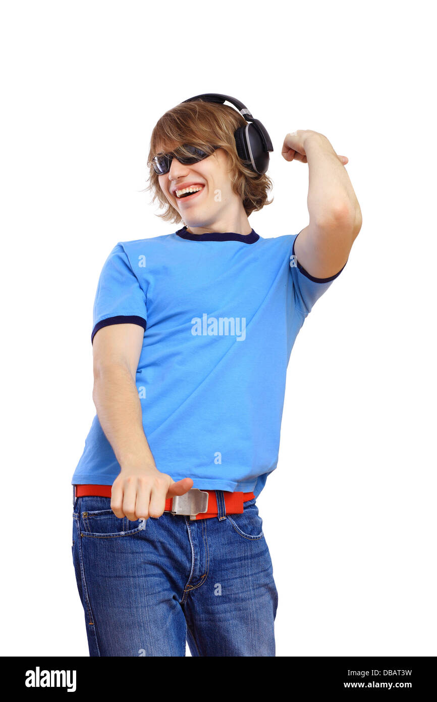 Happy smiling young man dancing Stock Photo - Alamy