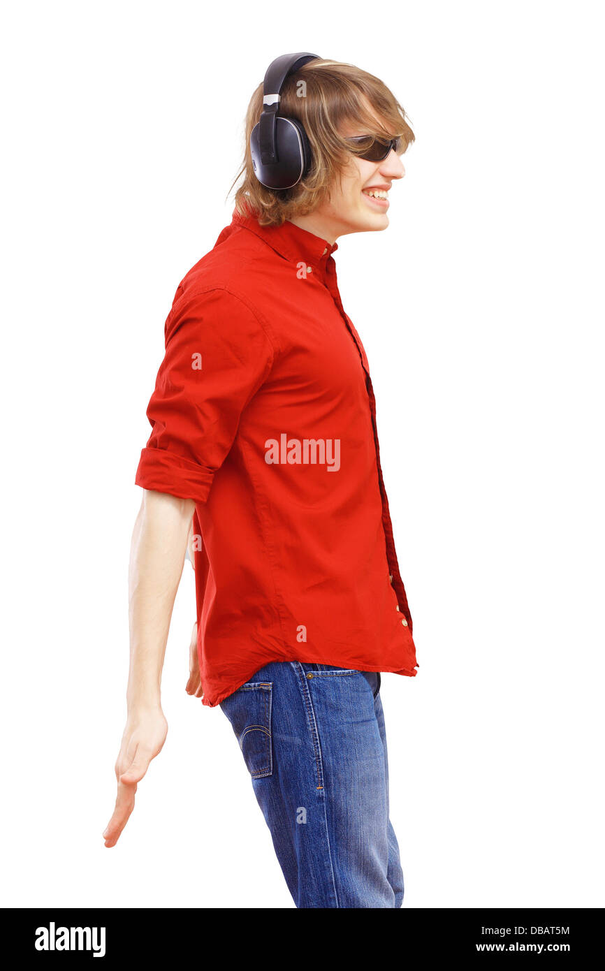 Happy smiling young man dancing Stock Photo - Alamy