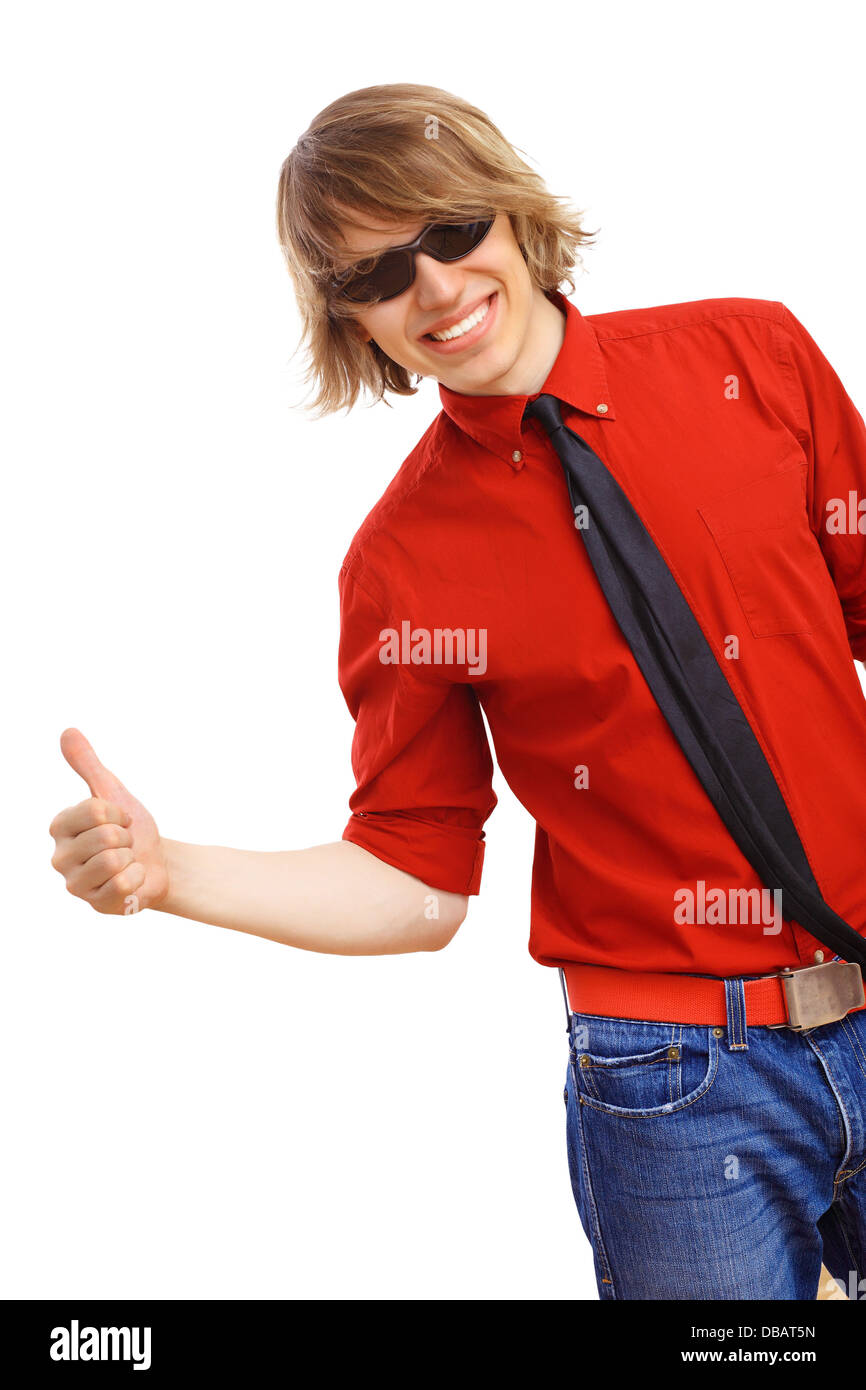 Happy handsome man showing thumbs up Stock Photo - Alamy