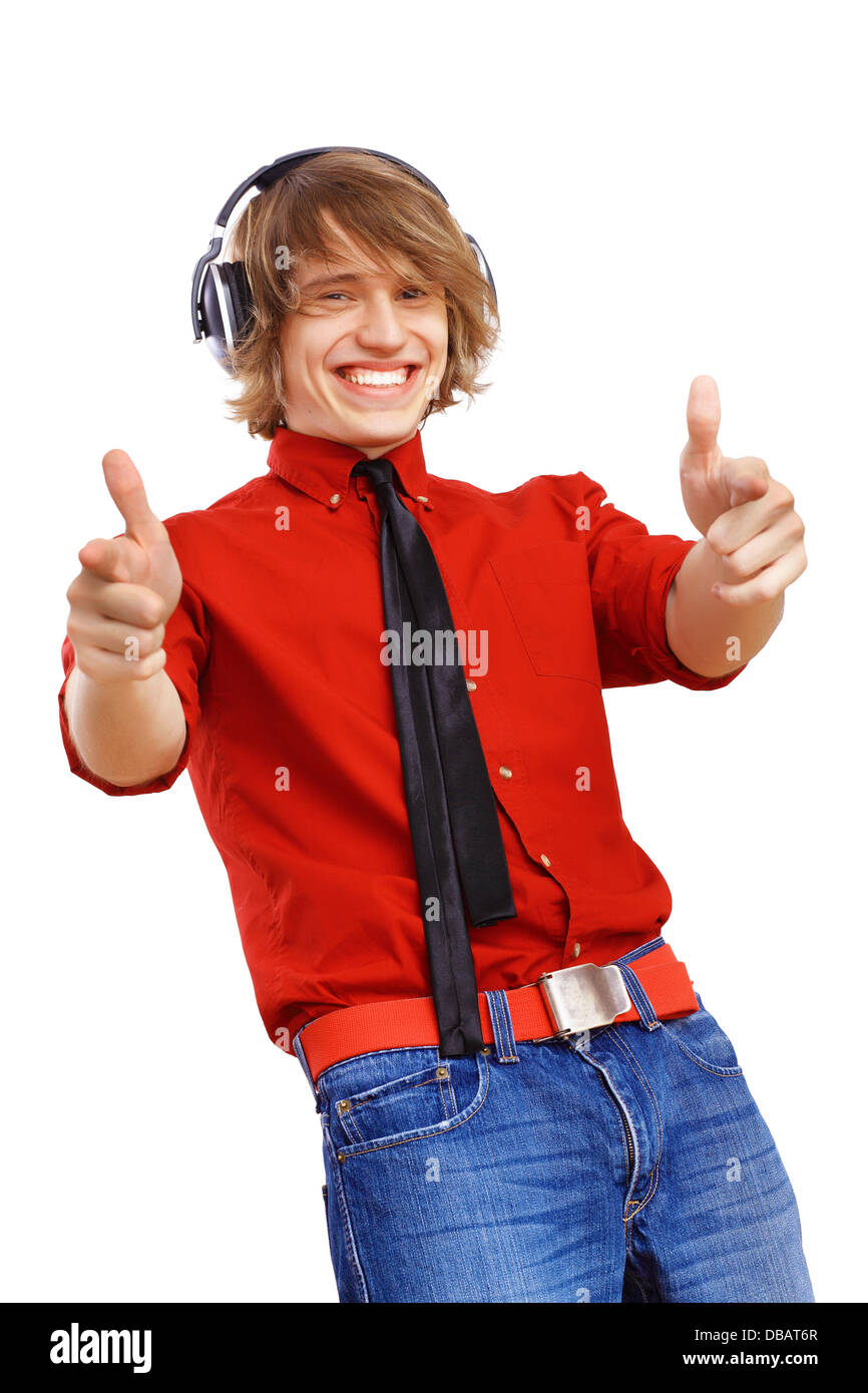 Happy smiling young man dancing Stock Photo - Alamy