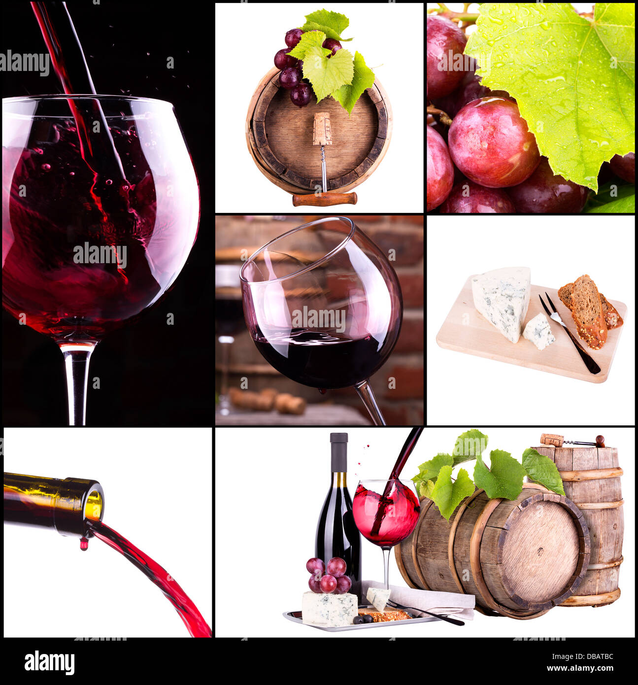 wine collage with barrel, bottle, wineglasses, grape Stock Photo - Alamy
