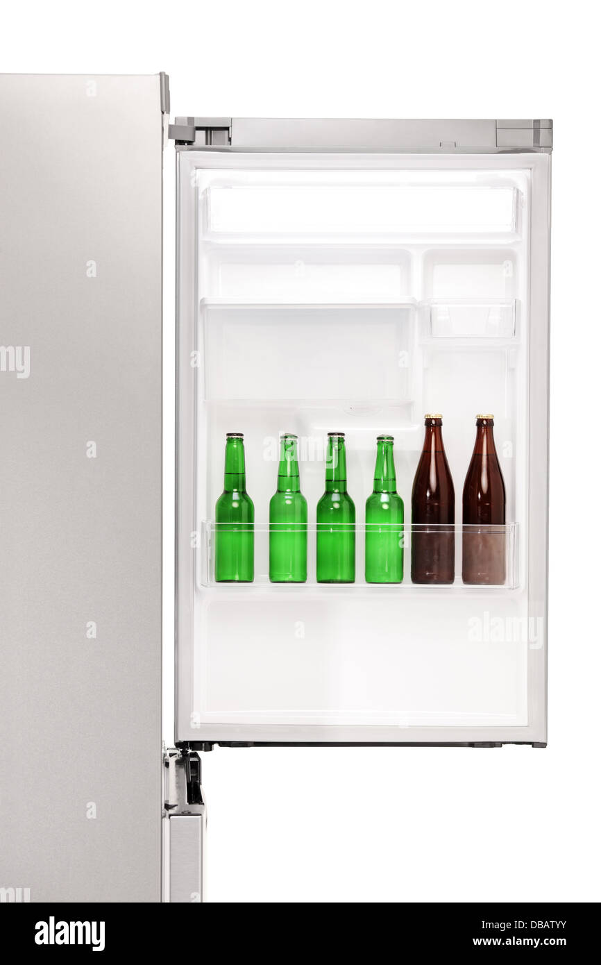 Open fridge full of beer bottles isolated on white background Stock ...