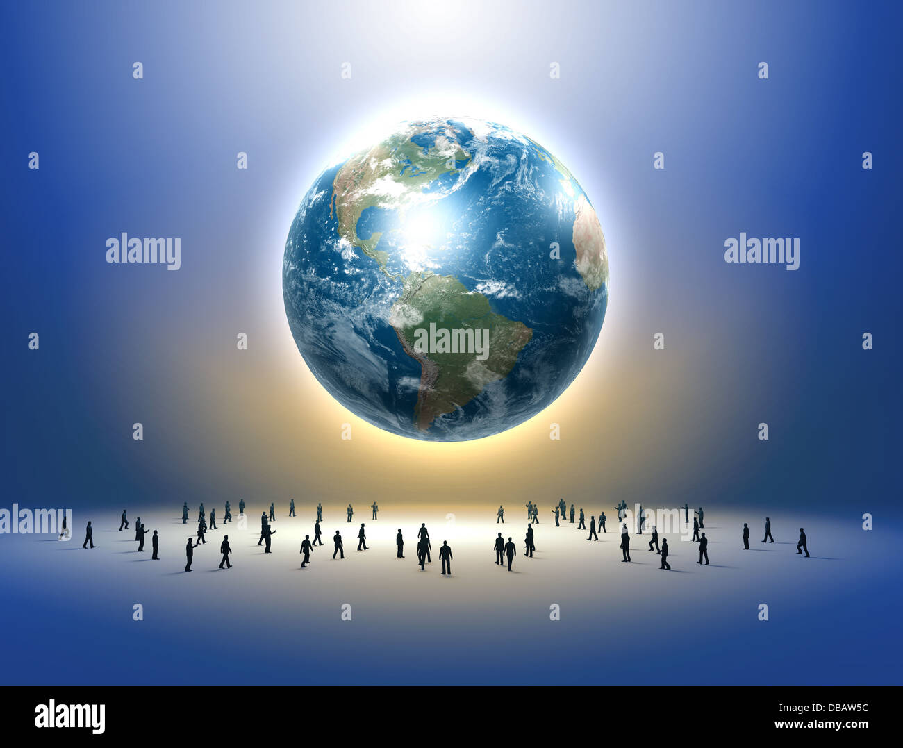 Planet earth and tiny human figures Stock Photo - Alamy