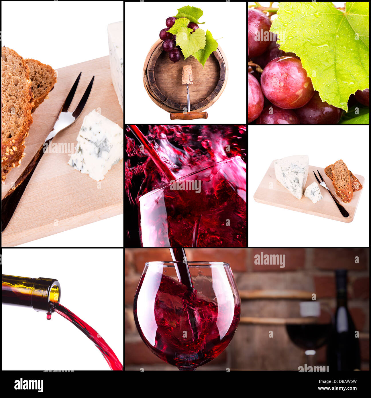 wine collage with barrel, bottle, wineglasses, grape Stock Photo - Alamy