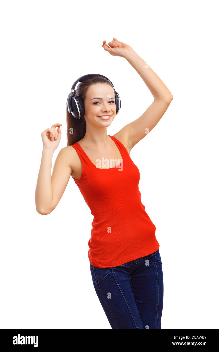 Happy smiling girl dancing Stock Photo - Alamy