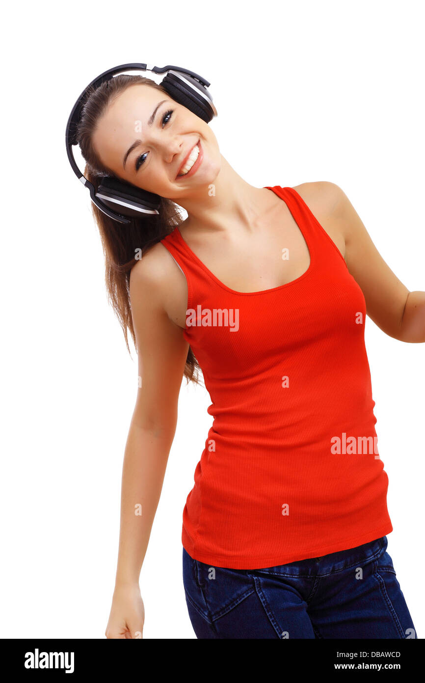 Happy smiling girl dancing Stock Photo - Alamy