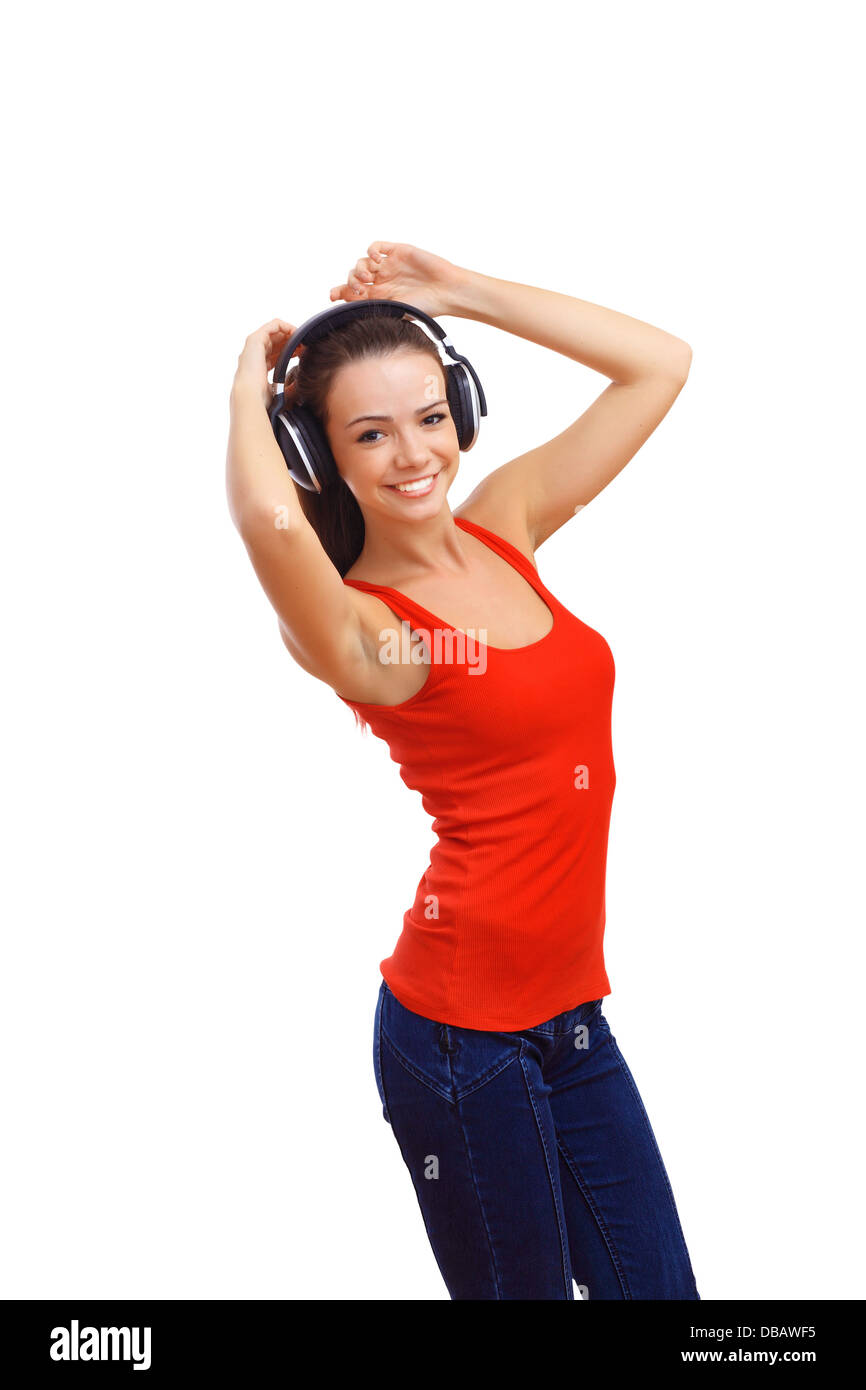 Happy smiling girl dancing Stock Photo - Alamy