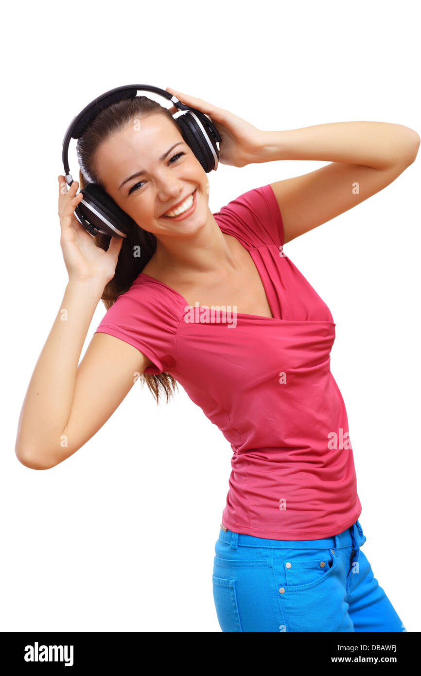 Happy smiling girl dancing Stock Photo - Alamy