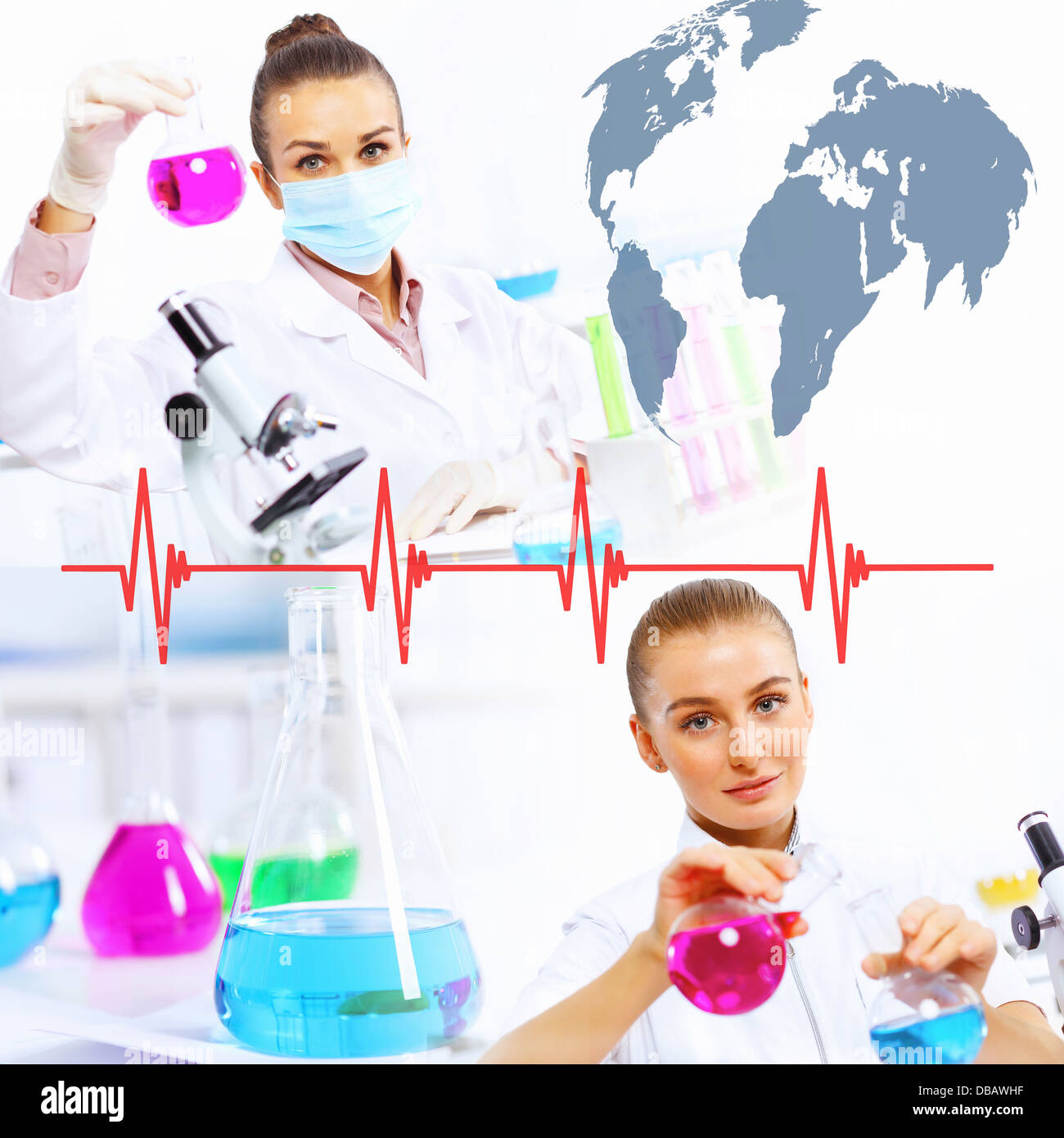 Collage with scientist in laboratory Stock Photo - Alamy