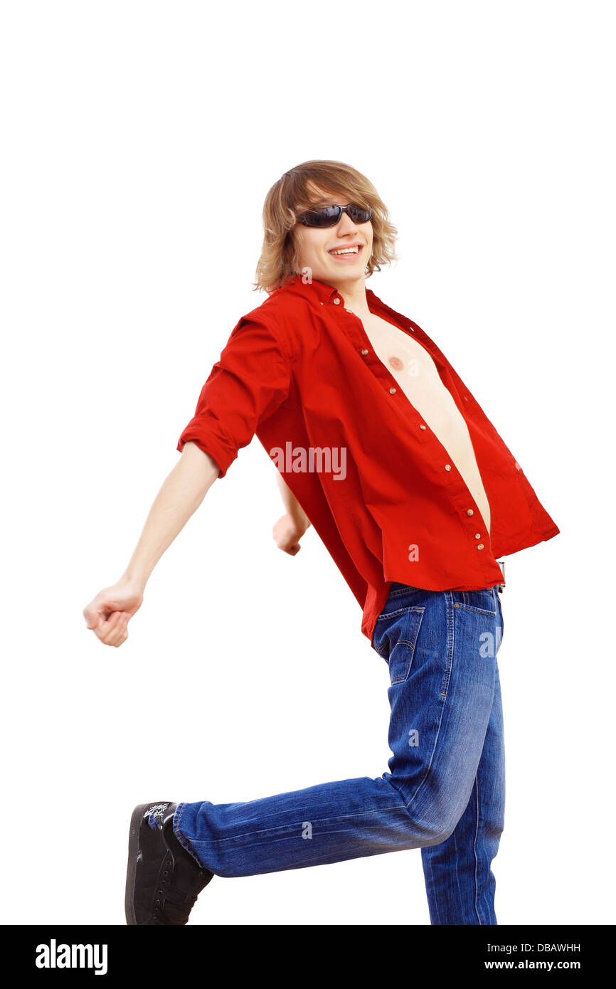 Happy smiling young man dancing Stock Photo - Alamy