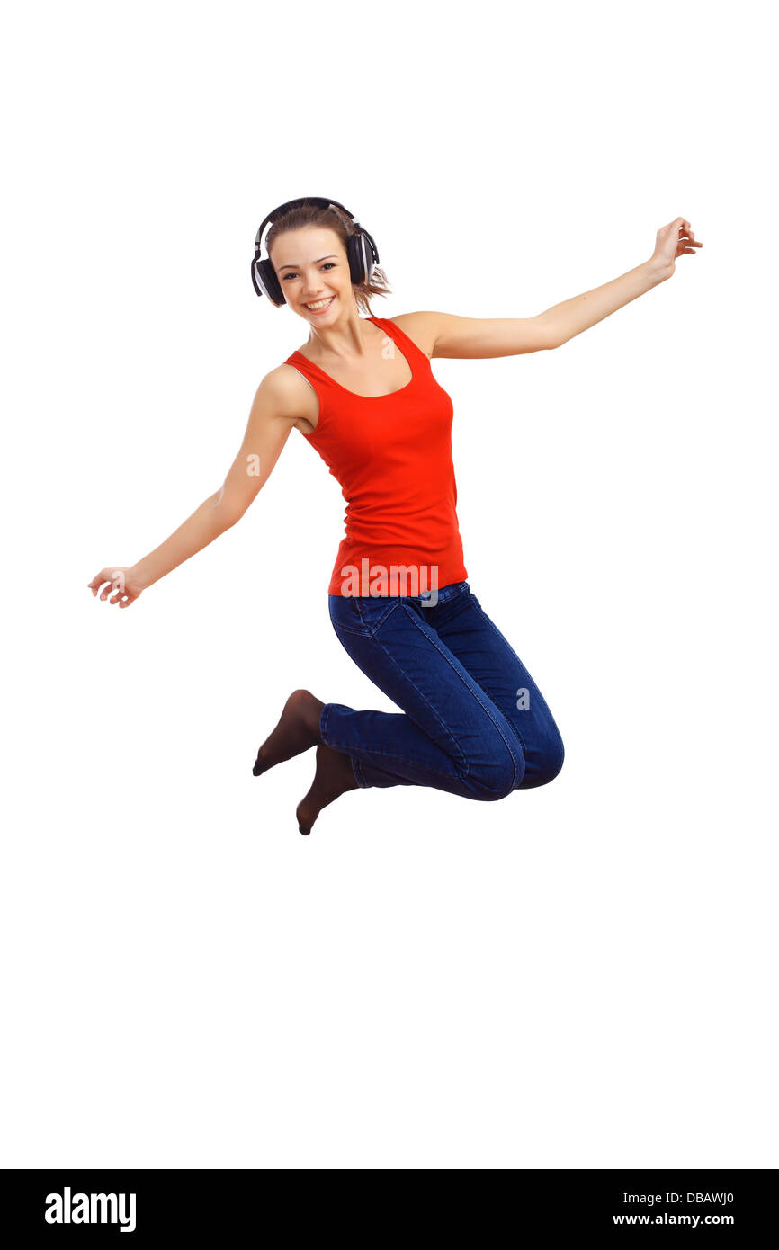 Happy smiling girl dancing Stock Photo - Alamy