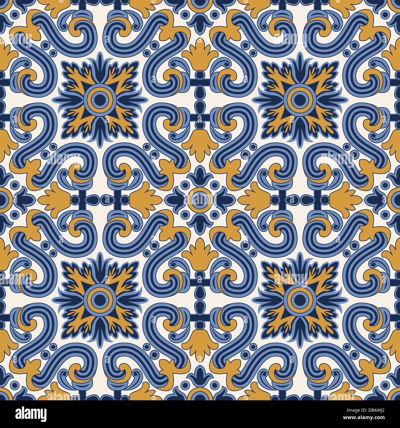 classic vintage seamless pattern in blue and yellow Stock Photo - Alamy