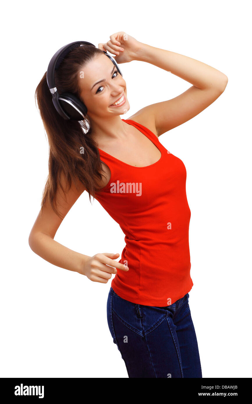 Happy smiling girl dancing Stock Photo - Alamy