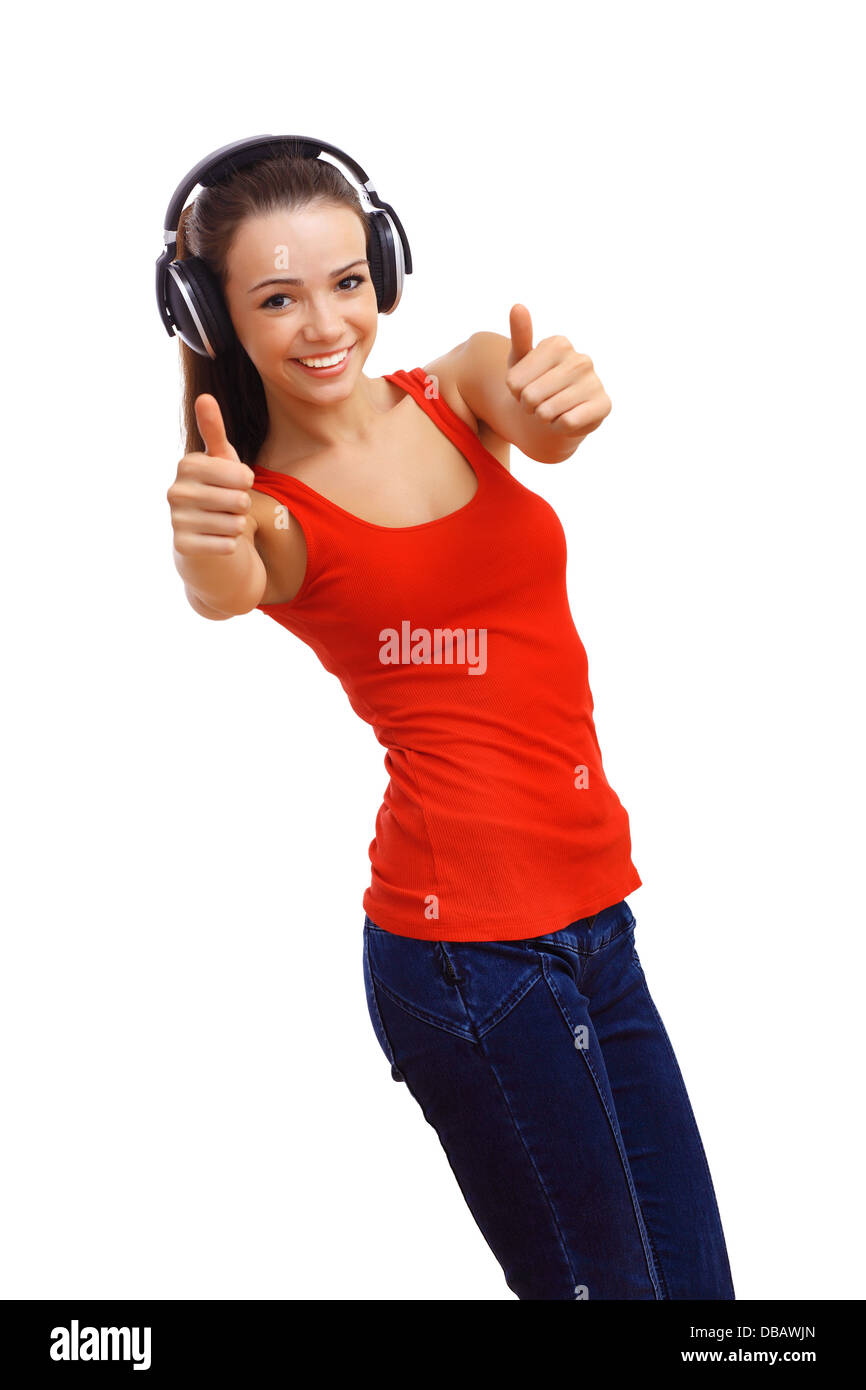 Happy smiling girl dancing Stock Photo - Alamy