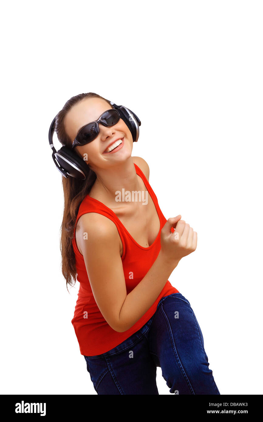 Happy smiling girl dancing Stock Photo - Alamy