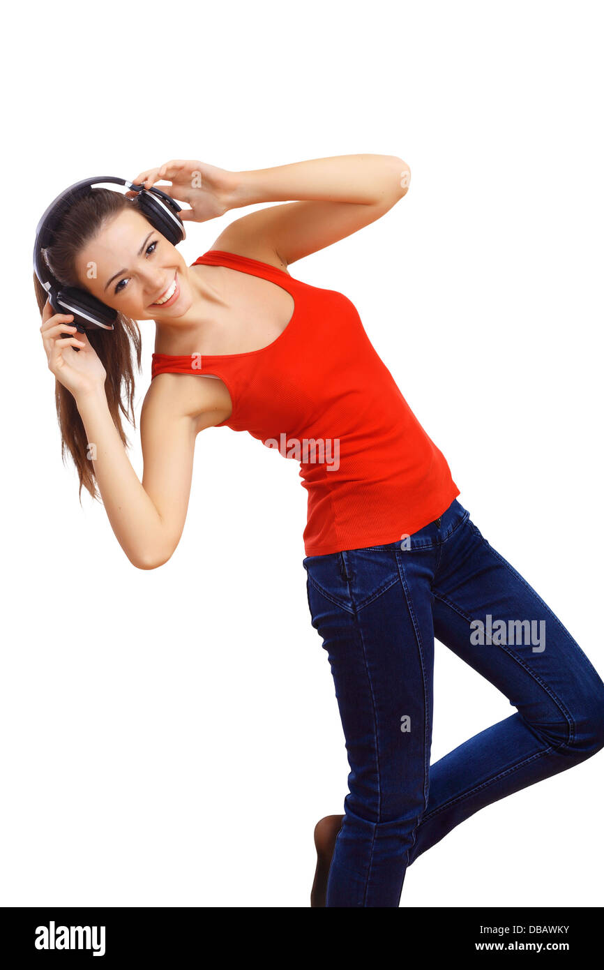 Happy smiling girl dancing Stock Photo - Alamy
