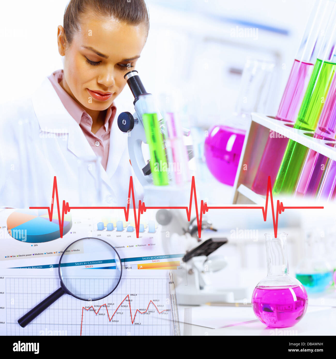 Collage with scientist in laboratory Stock Photo - Alamy