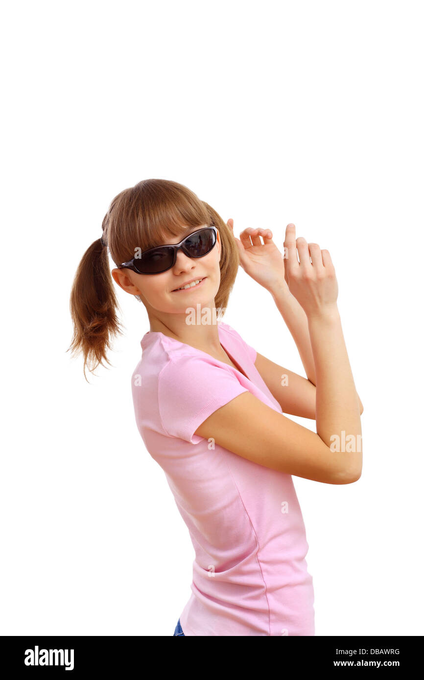 Happy smiling girl dancing Stock Photo - Alamy