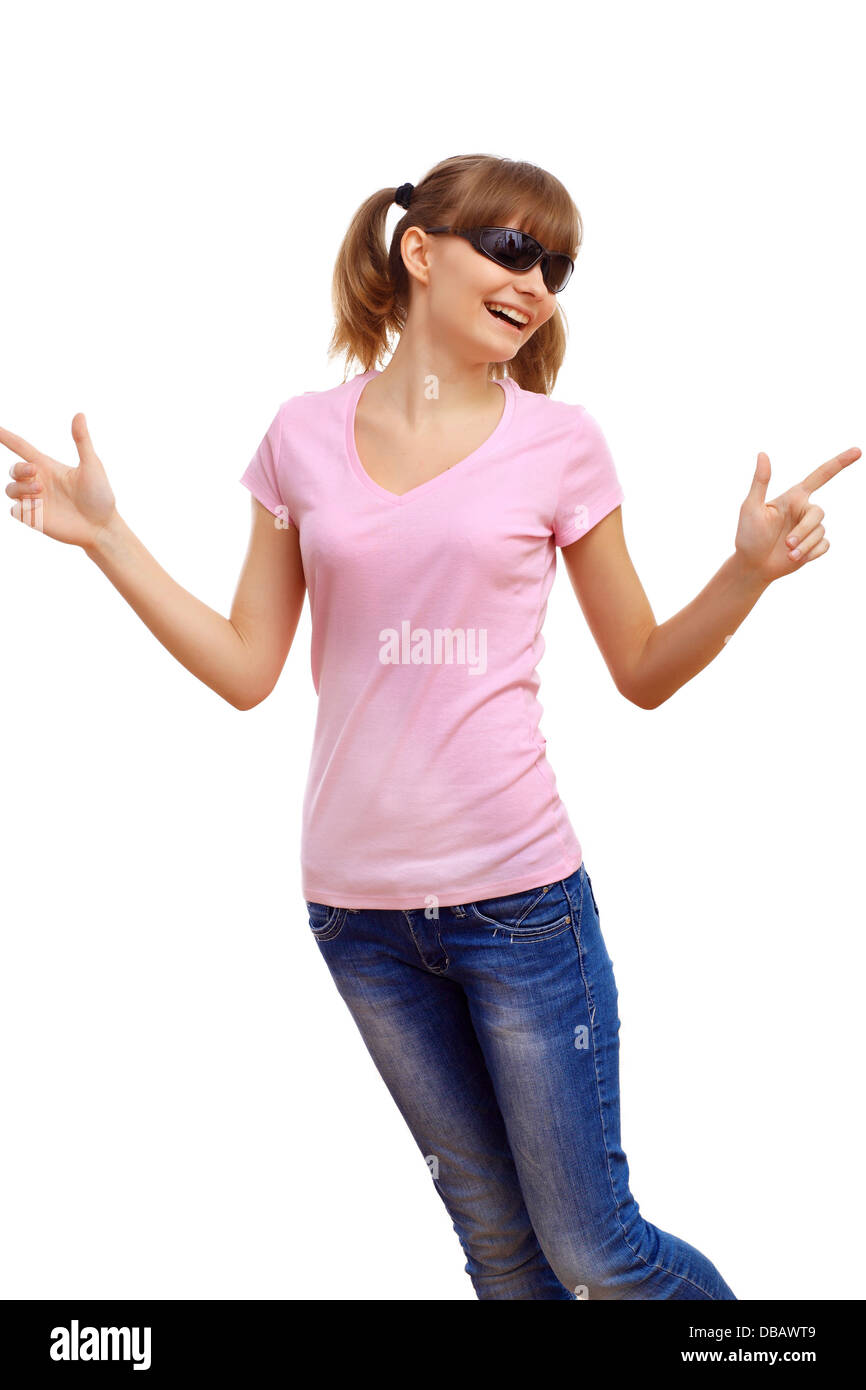 Happy smiling girl dancing Stock Photo - Alamy