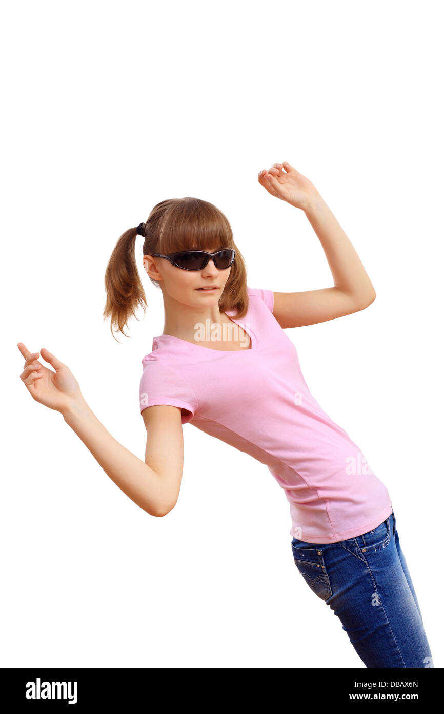 Happy smiling girl dancing Stock Photo - Alamy