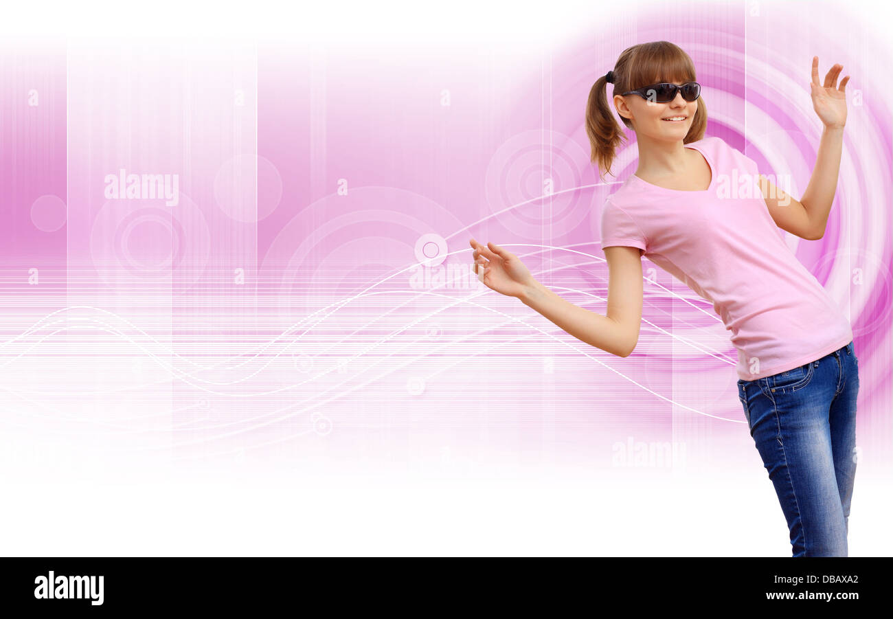 Happy smiling girl dancing Stock Photo - Alamy