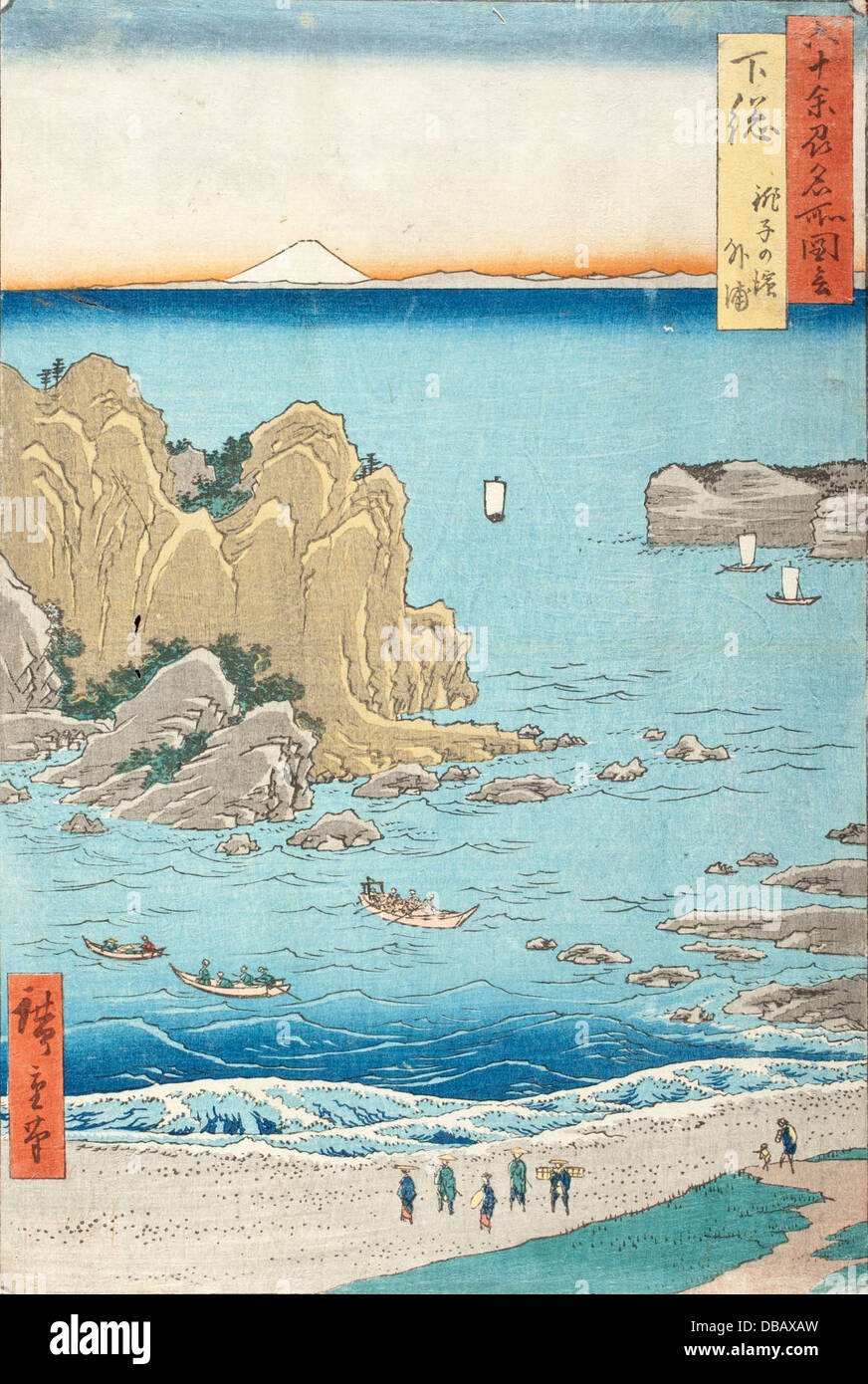This artwork from the Shimosa Province portrays Choshi Beach ...