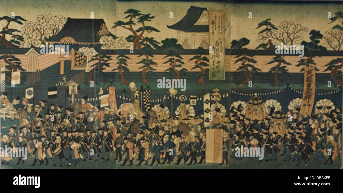 This artwork illustrates a Shinto procession, modeled after the grand ...