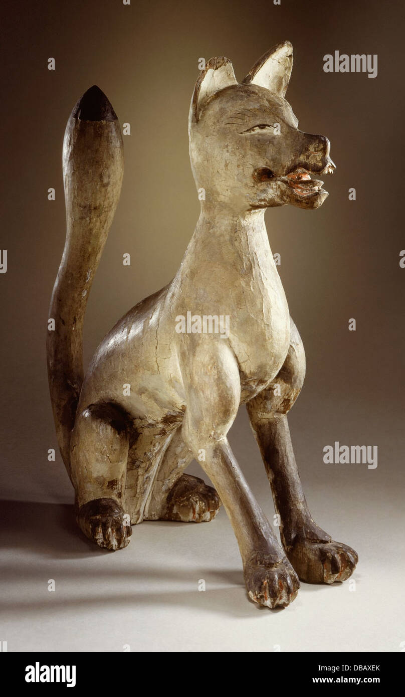 This Shinto sculpture represents a seated fox, a figure often ...