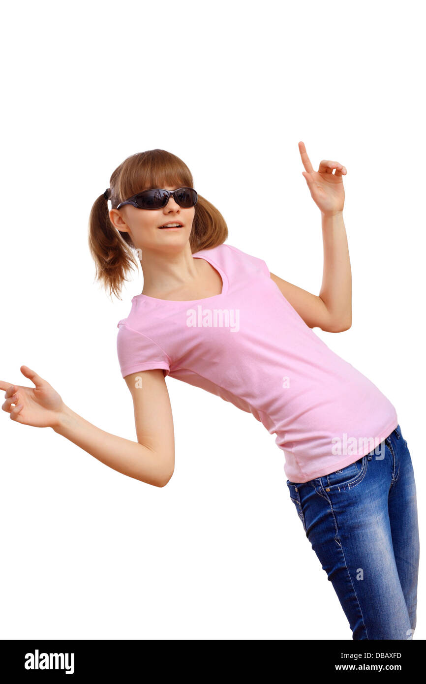 Happy smiling girl dancing Stock Photo - Alamy