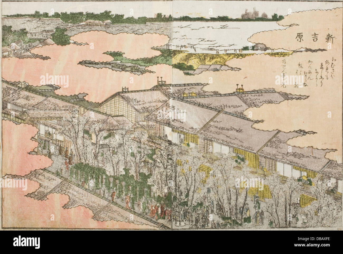 A woodblock print depicting the Shin Yoshiwara, an entertainment ...