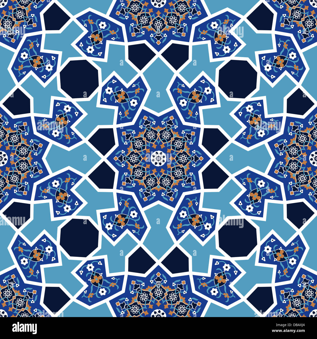 Arabesque seamless pattern in blue and white Stock Photo - Alamy