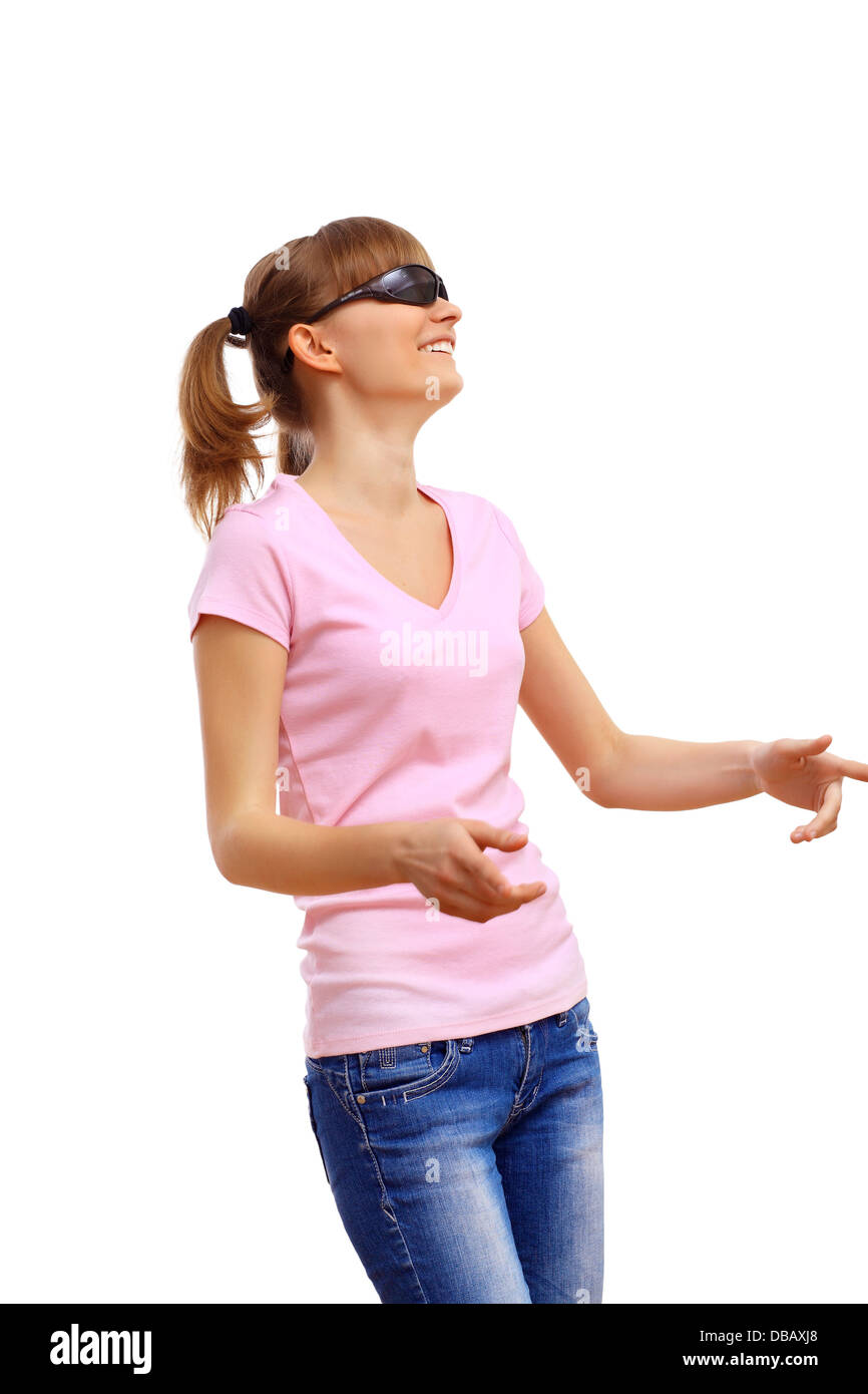 Happy smiling girl dancing Stock Photo - Alamy