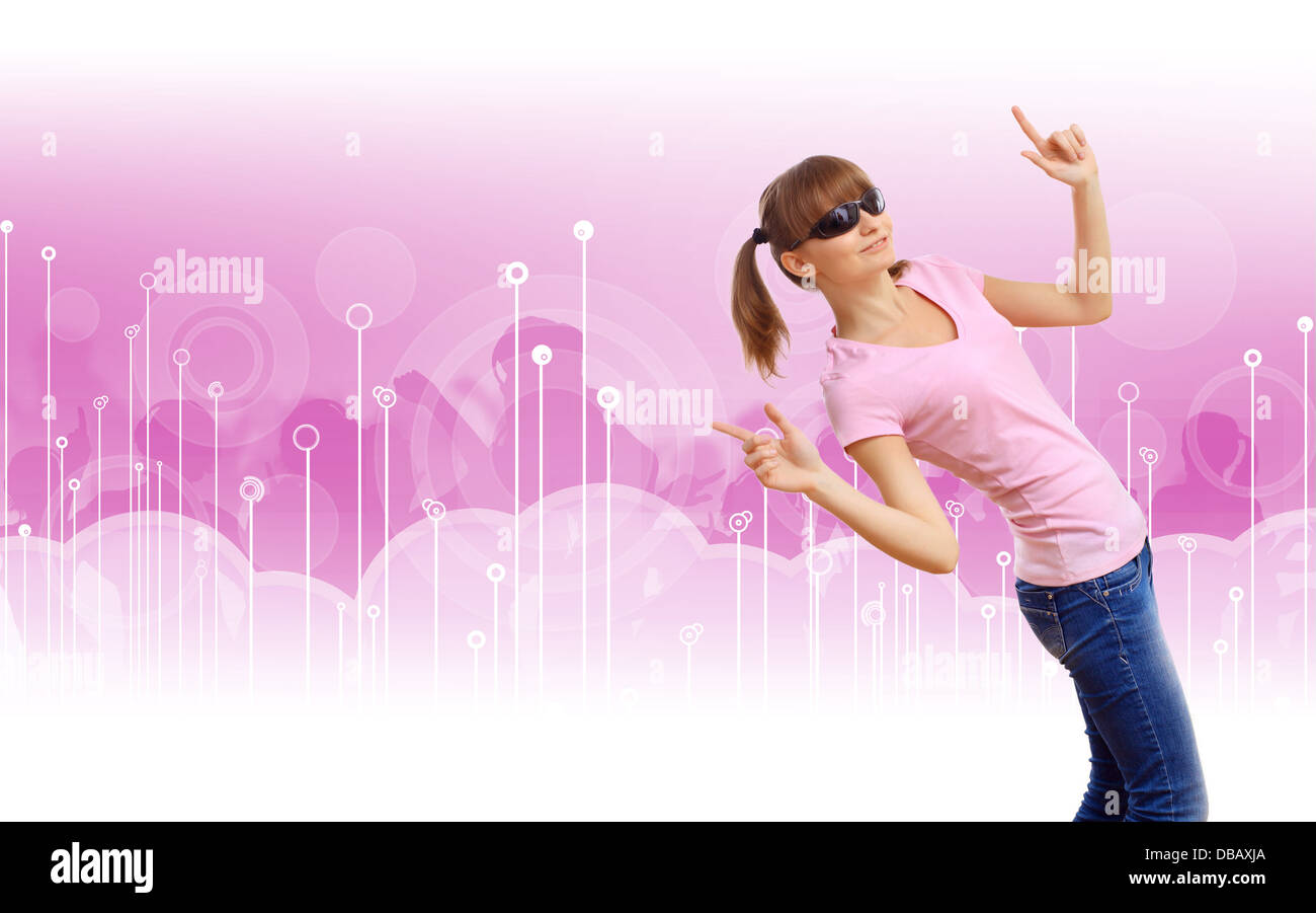 Happy smiling girl dancing Stock Photo - Alamy