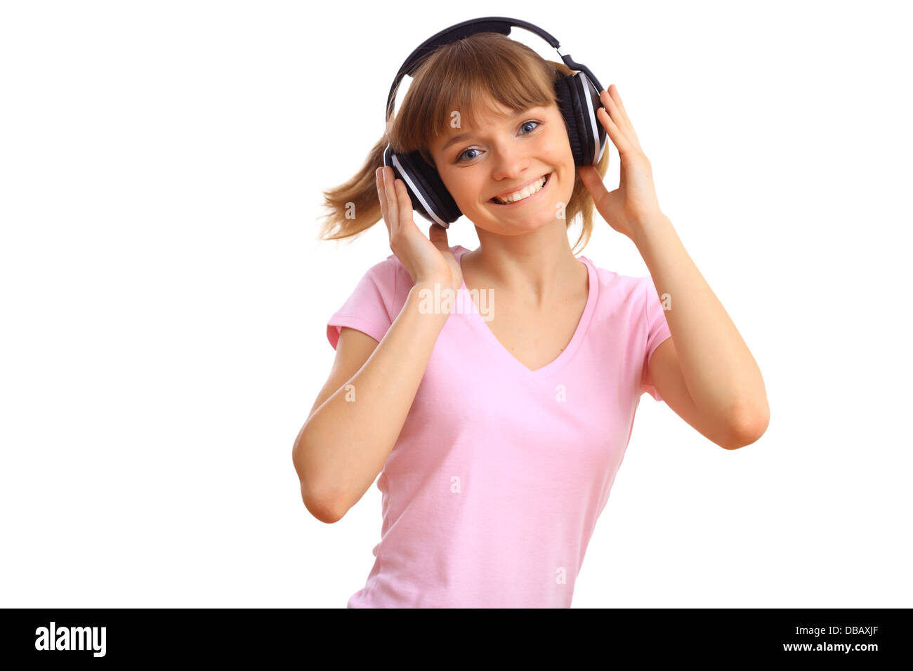 Happy smiling girl dancing Stock Photo - Alamy