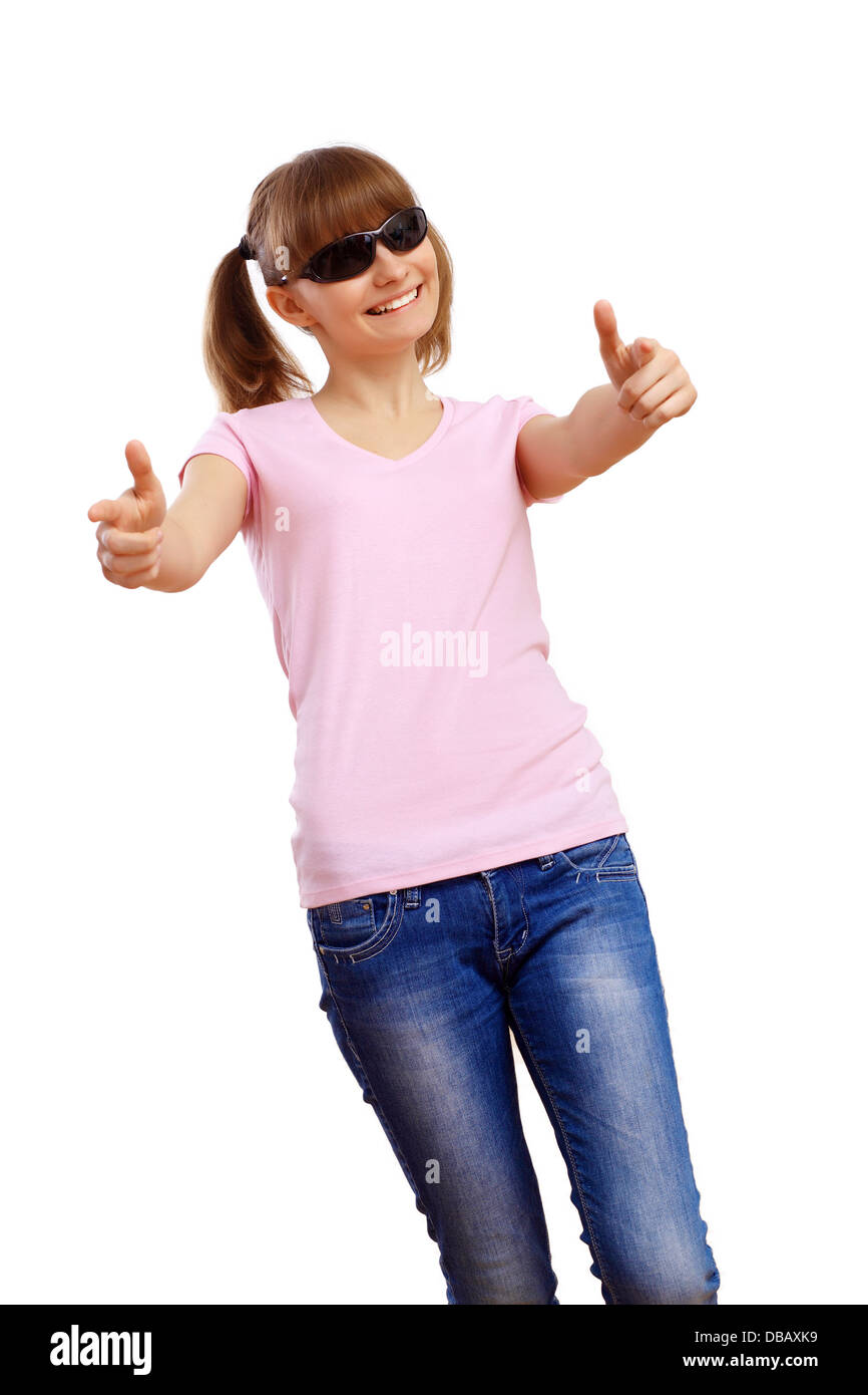 Happy smiling girl dancing Stock Photo - Alamy