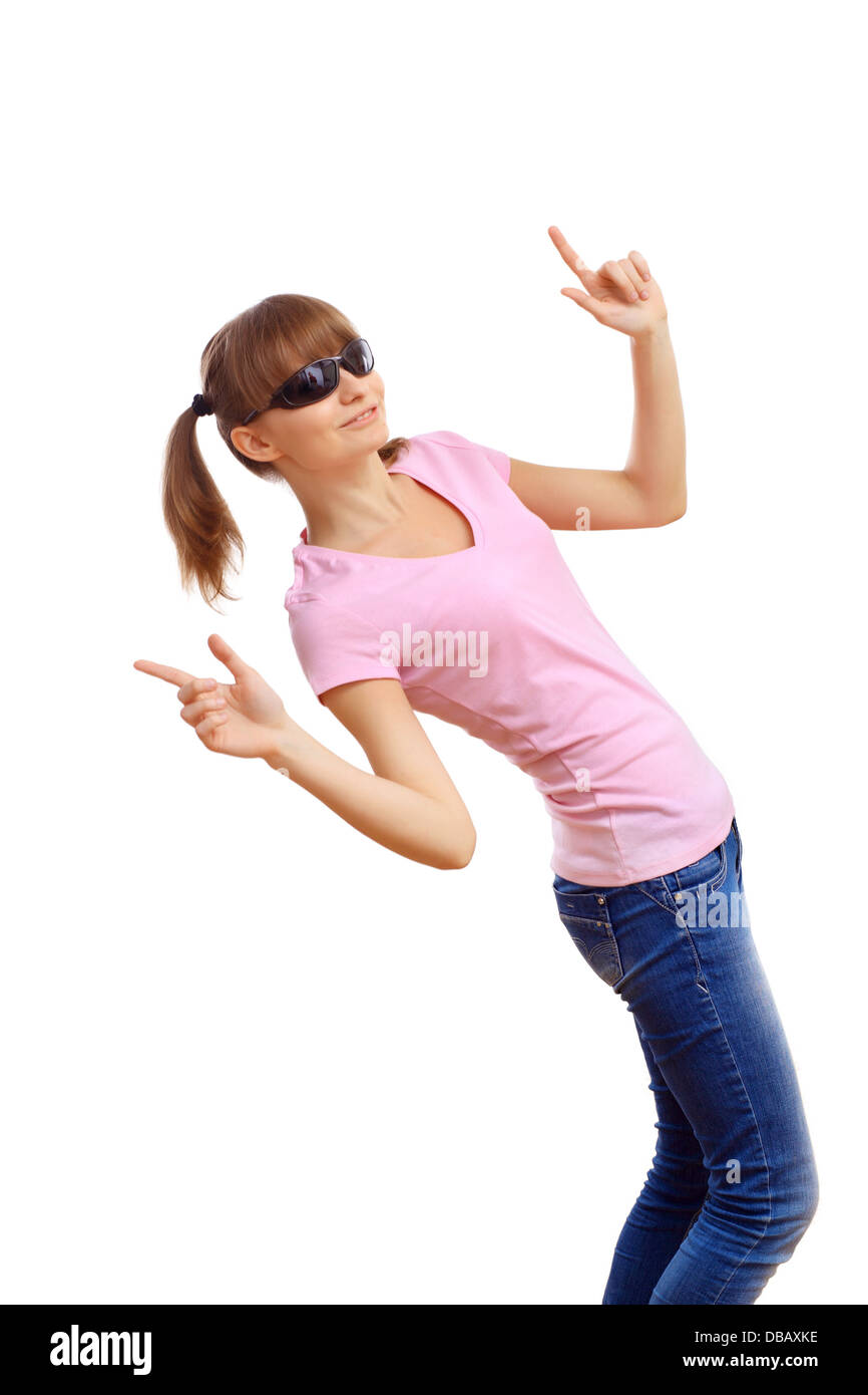 Happy smiling girl dancing Stock Photo - Alamy