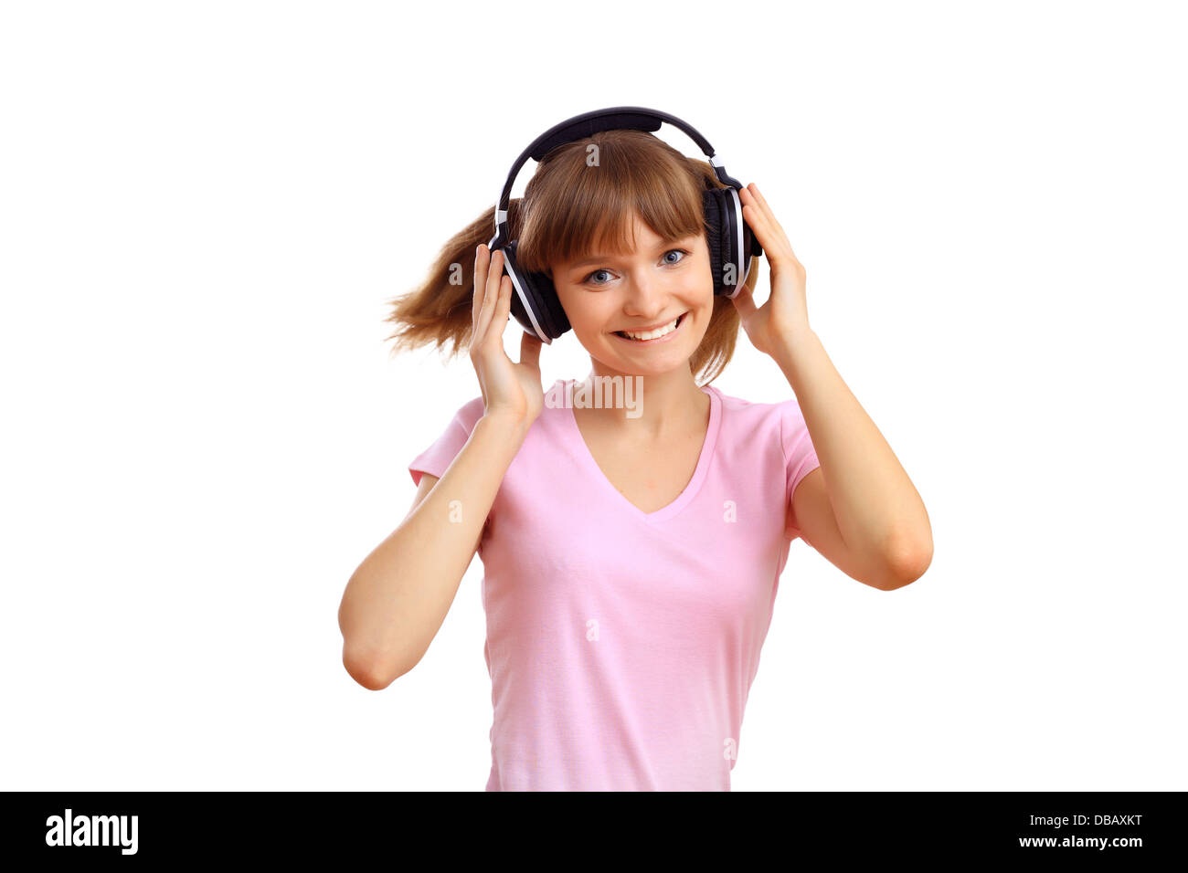 Happy smiling girl dancing Stock Photo - Alamy