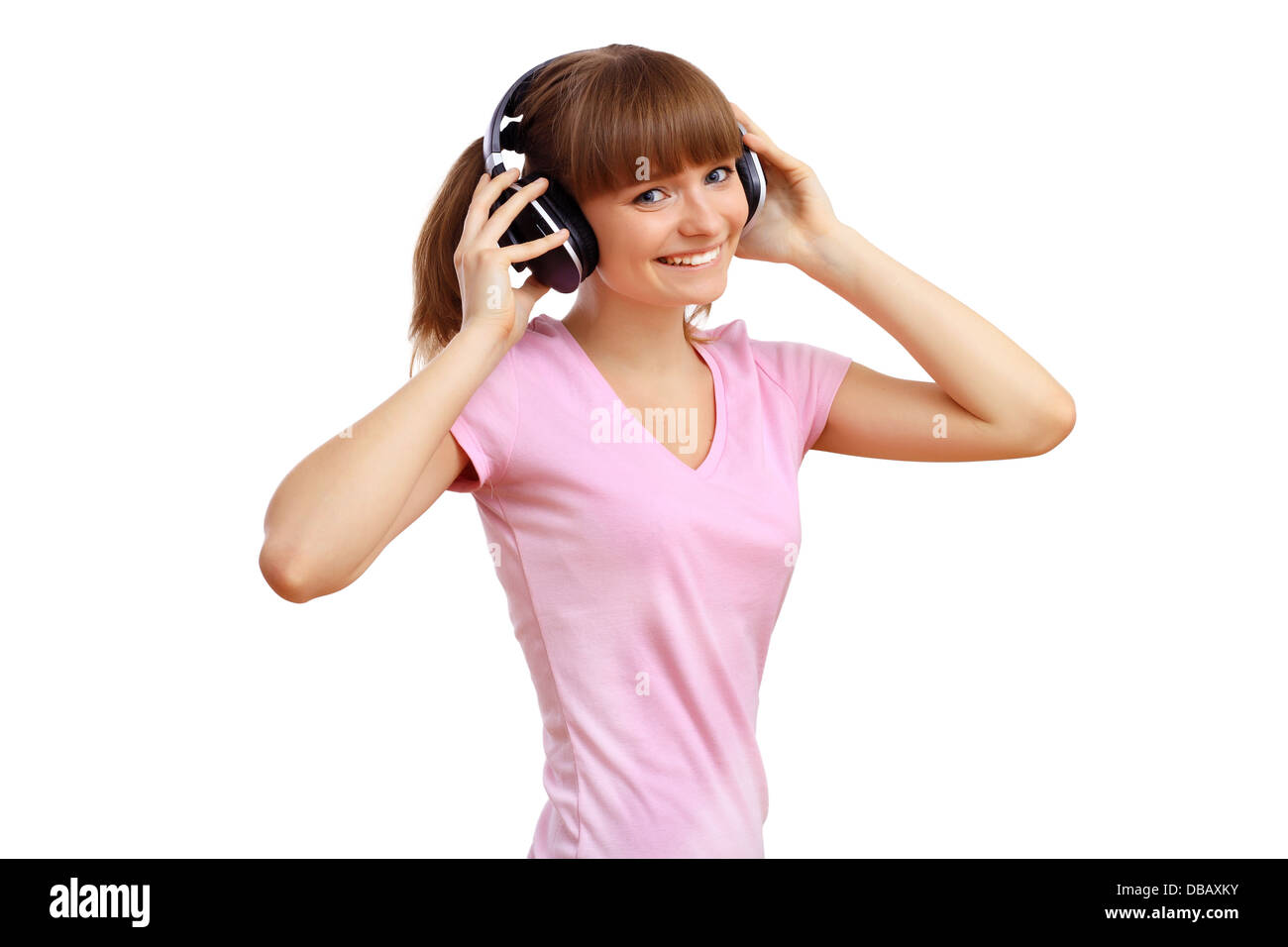 Happy smiling girl dancing Stock Photo - Alamy
