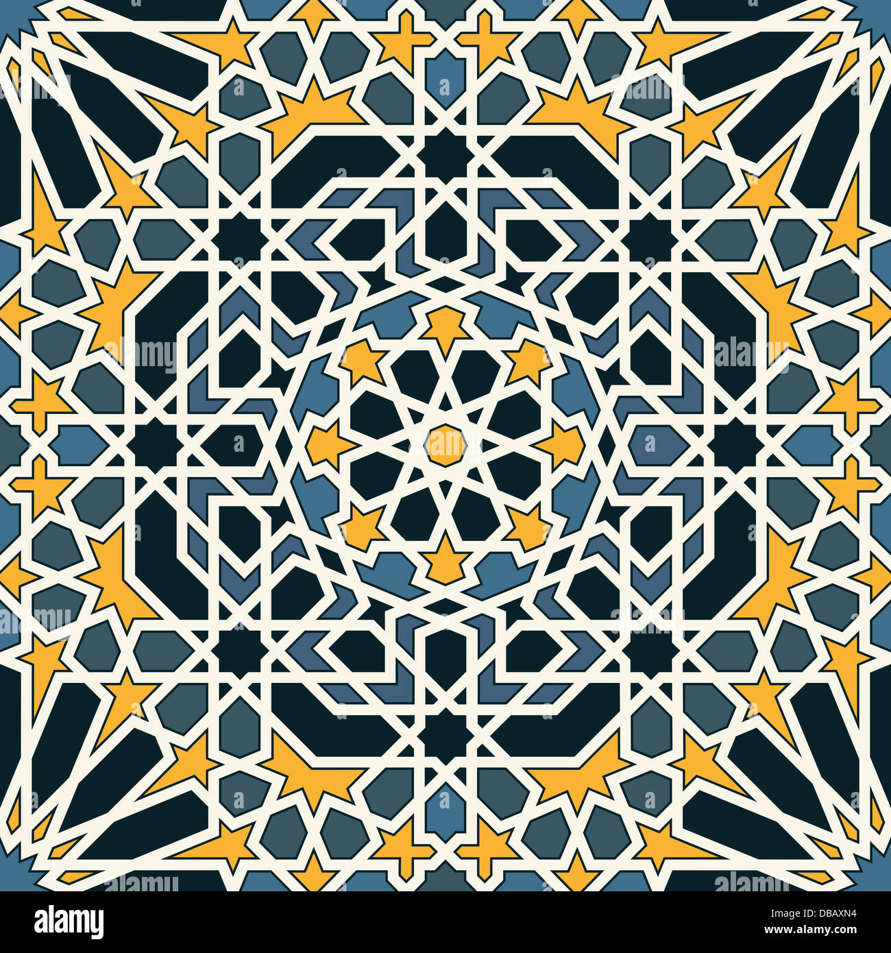 Arabesque seamless pattern in blue and yellow Stock Photo - Alamy