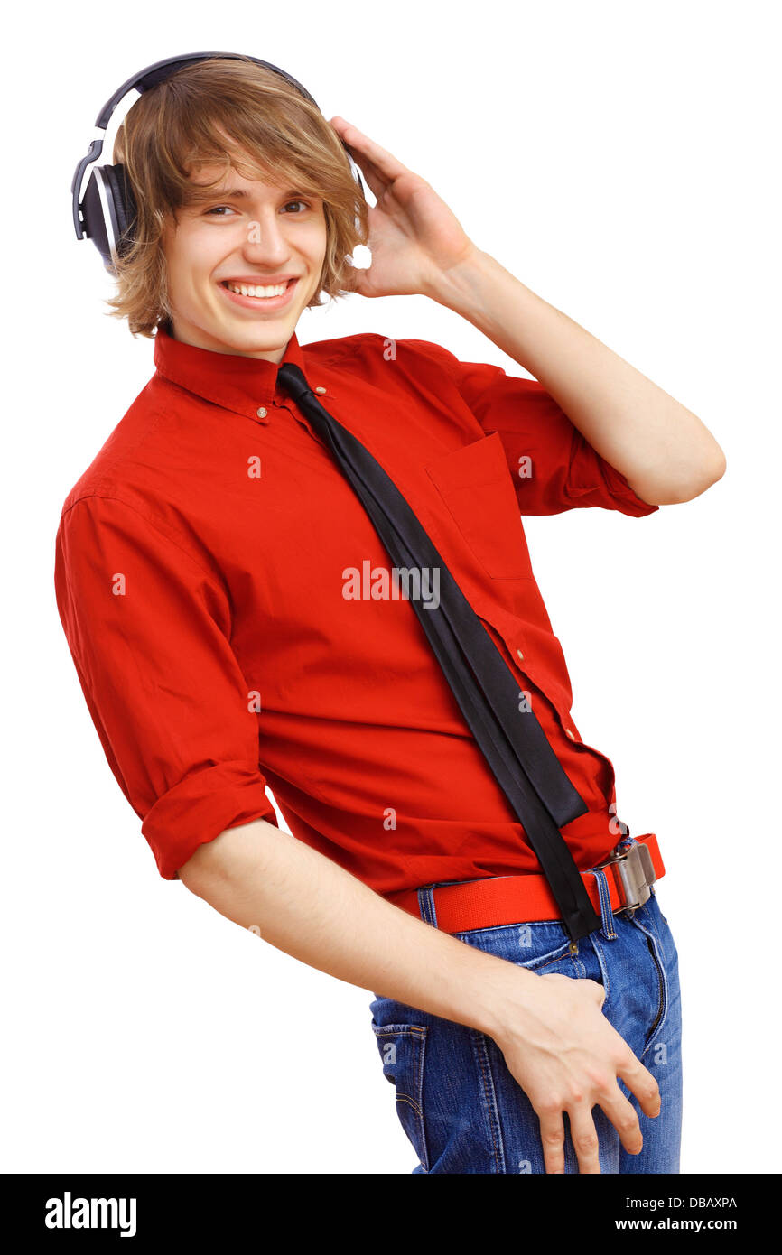 Happy smiling young man dancing Stock Photo - Alamy