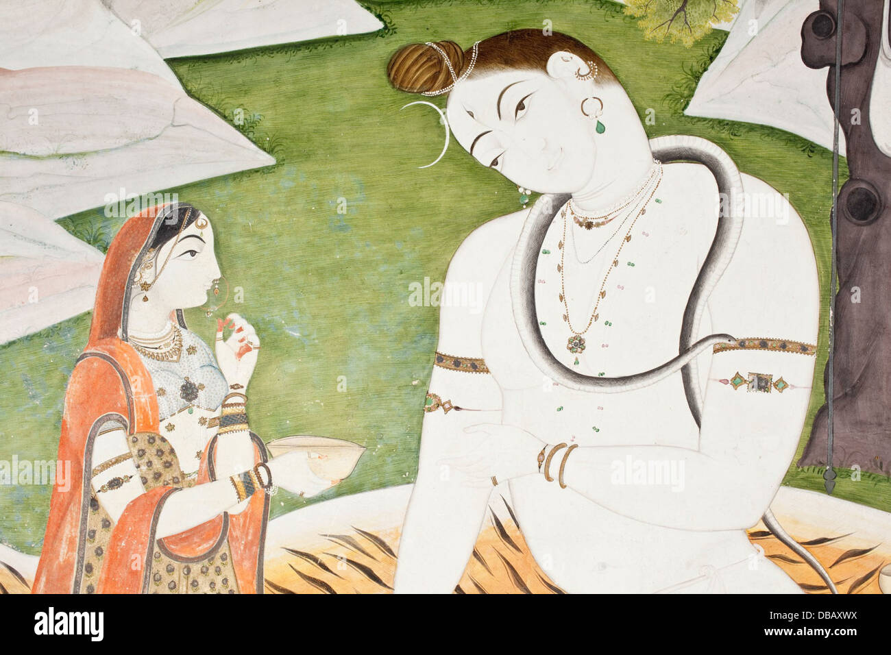 This artwork represents the Hindu deities Shiva and Parvati, capturing ...