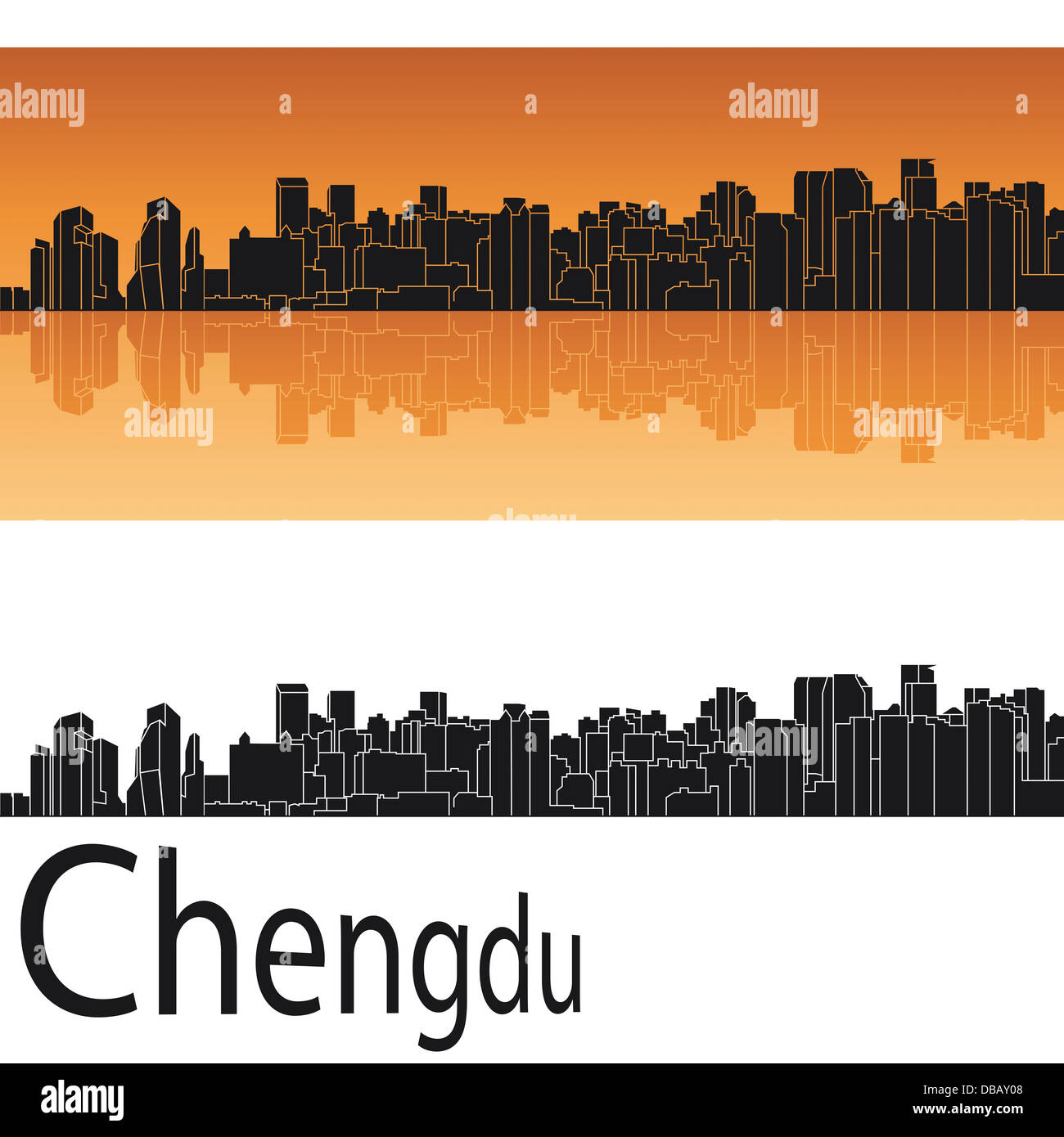 Chengdu skyline in orange background Stock Photo - Alamy