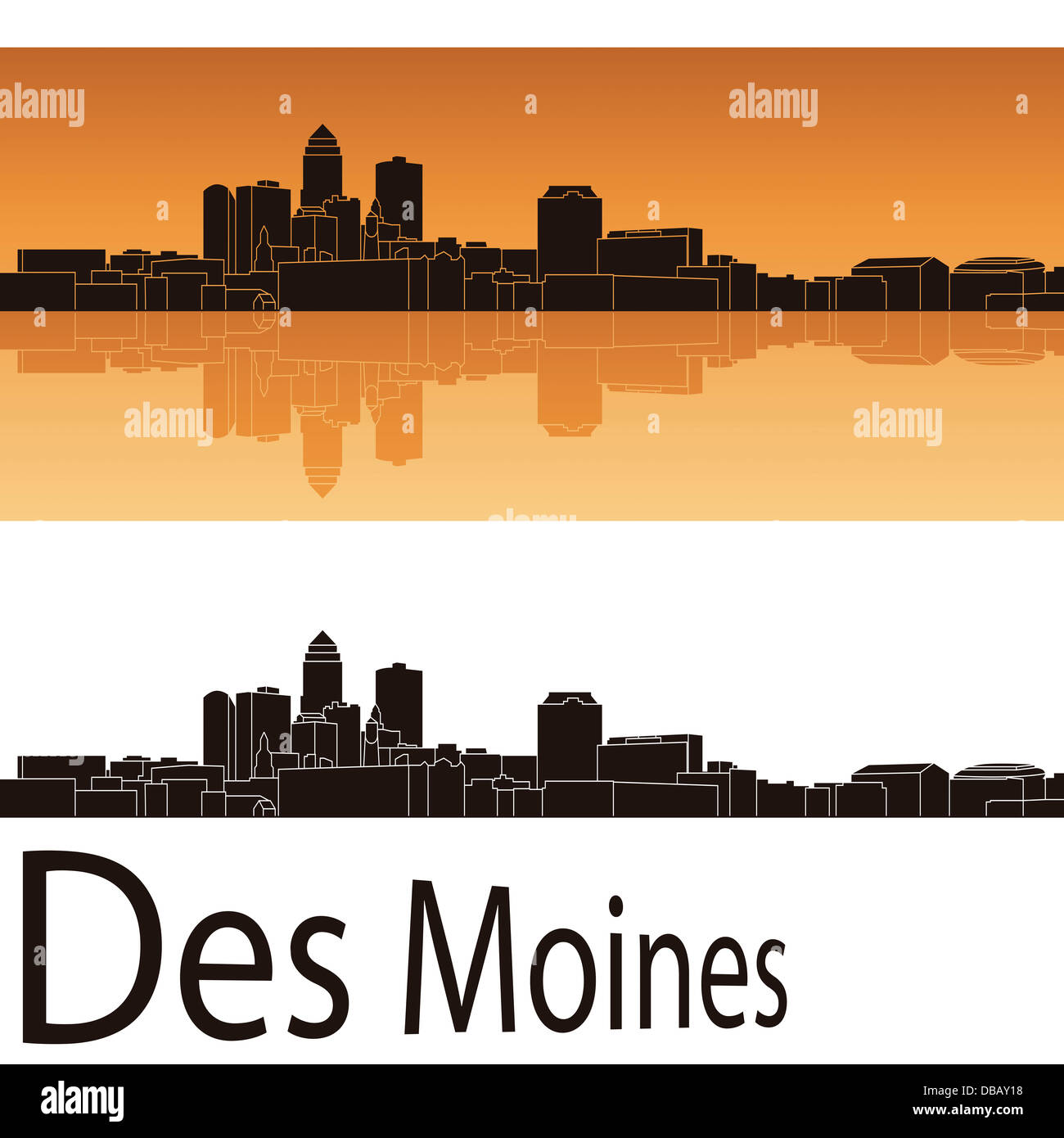 Des Moines skyline in orange background Stock Photo - Alamy