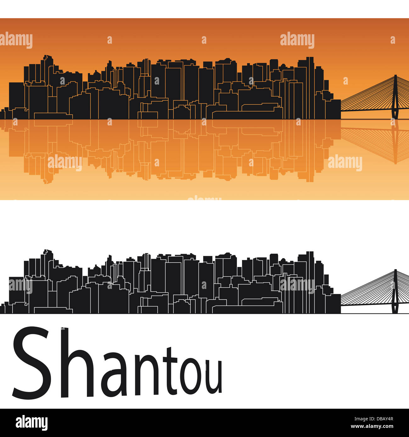 Shantou skyline in orange background Stock Photo - Alamy