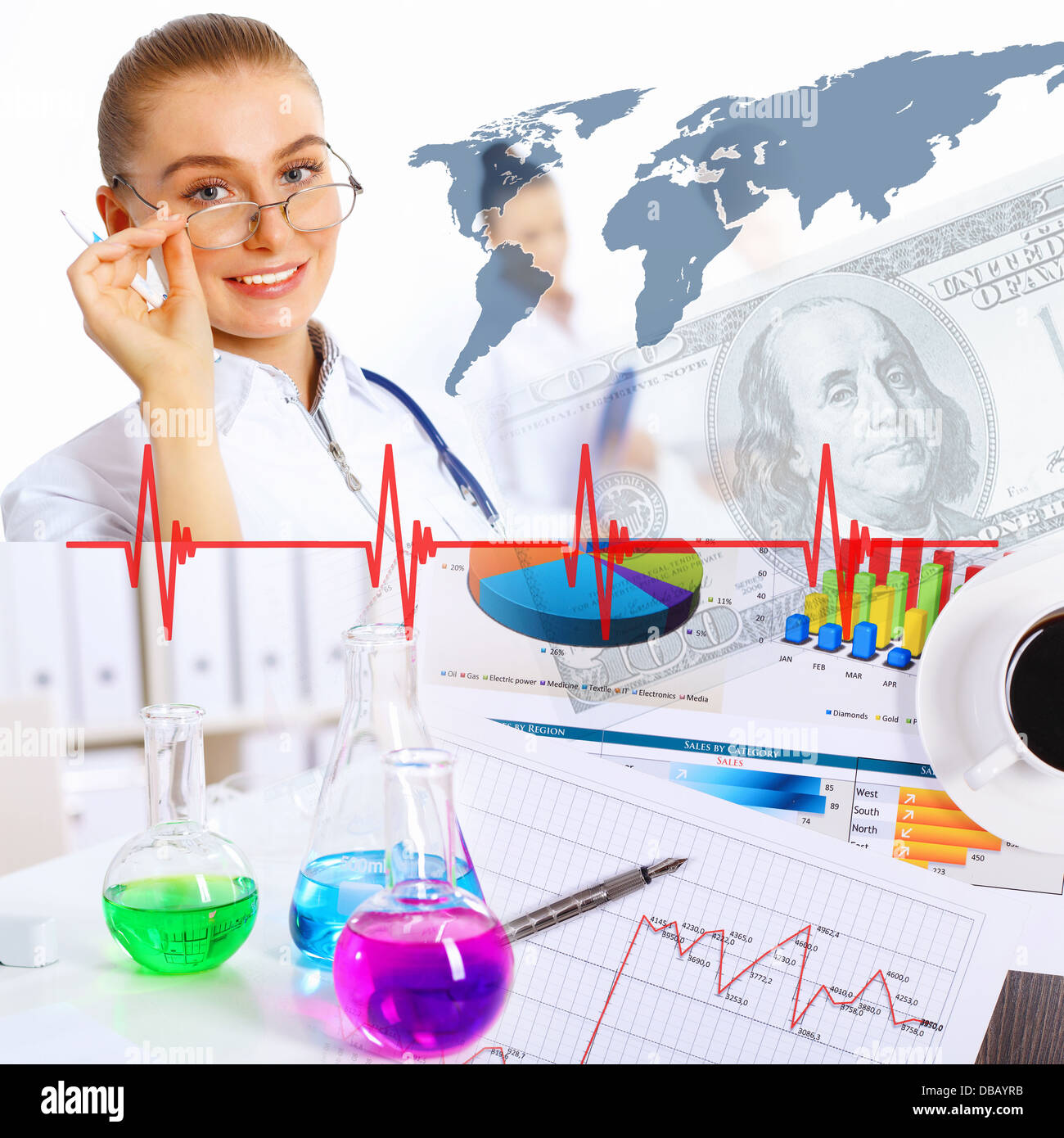 Collage with scientist in laboratory Stock Photo - Alamy