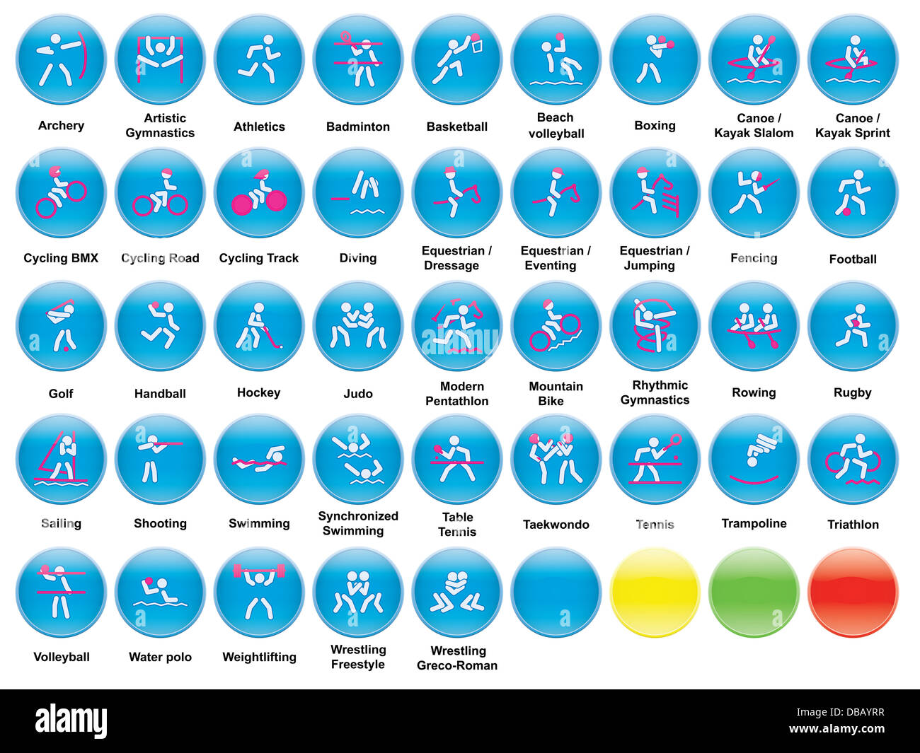 set of round icons with summer sports Stock Photo - Alamy