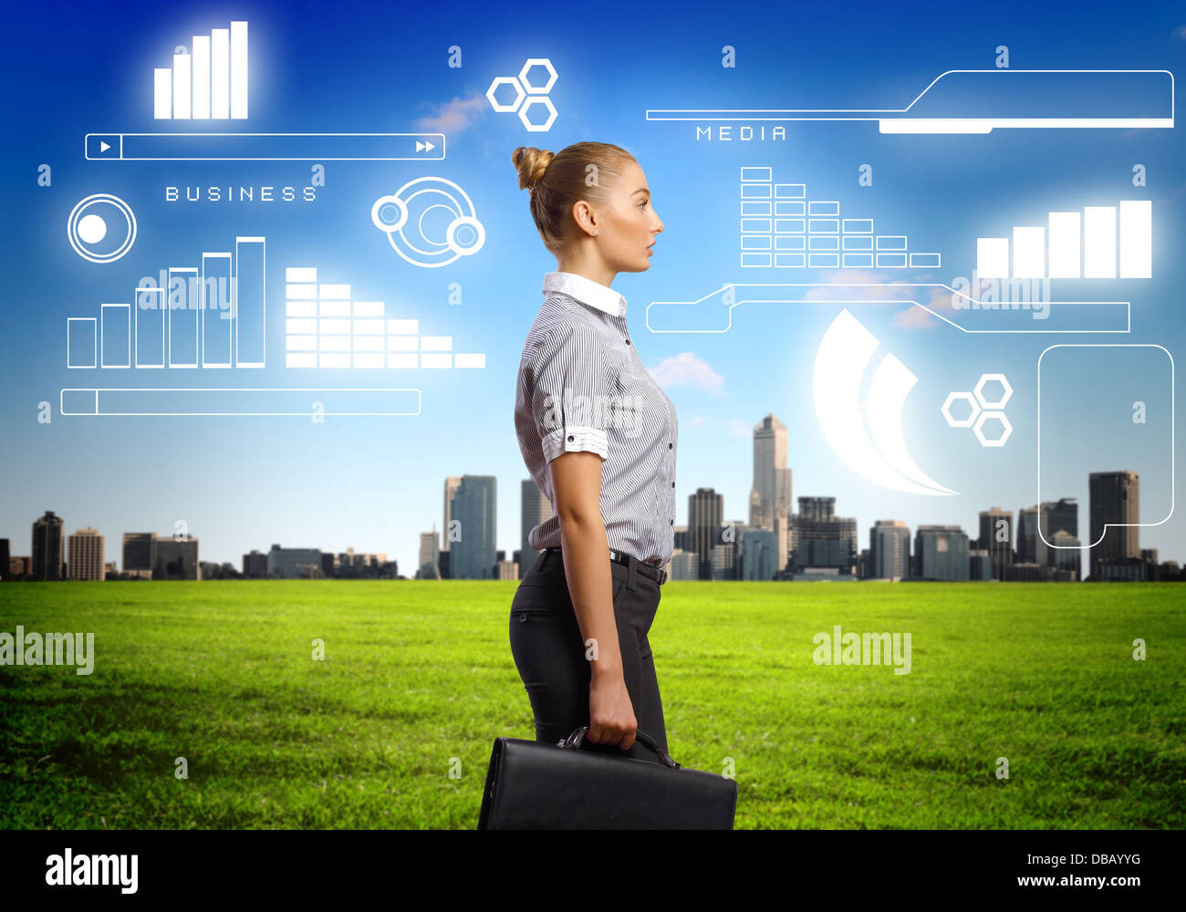 Business person with digital symbols Stock Photo - Alamy