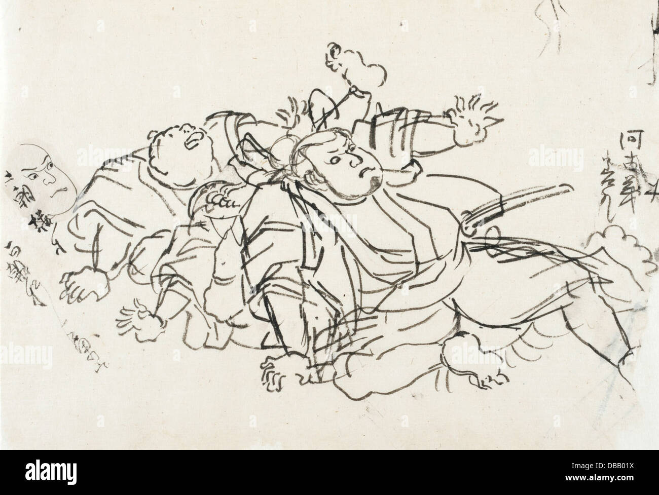 This sketch depicts men falling during a fight, capturing a moment of ...