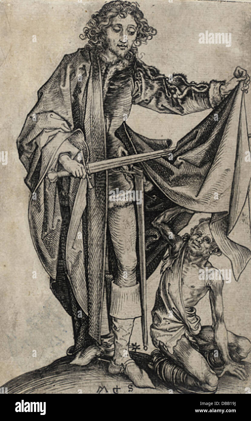 This artwork depicts St. Martin dividing his cloak to give to a beggar ...